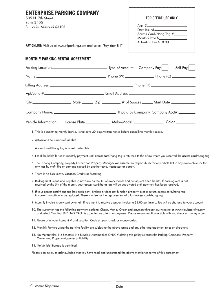 Fillable Online ENTERPRISE PARKING COMPANY - St Louis Parking Fax Email ...