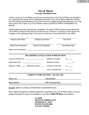 Fillable Online Tire and Wheel Cancellation Form Fax Email Print ...