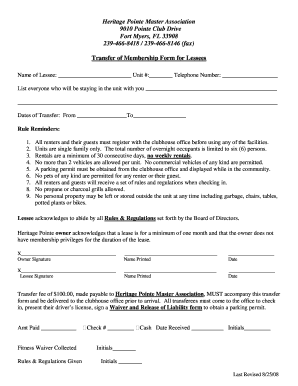 Fillable Online Transfer of Membership Form for Lessees Fax Email Print ...