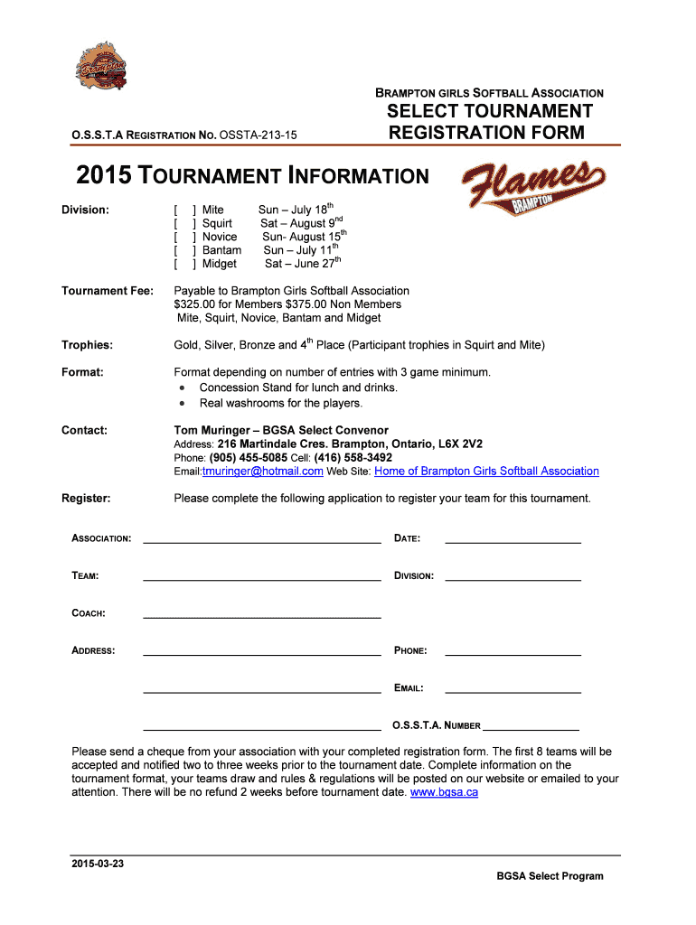Fillable Online ossta 2015 Flames Select Registration - OSSTA Fax Email Print - pdfFiller