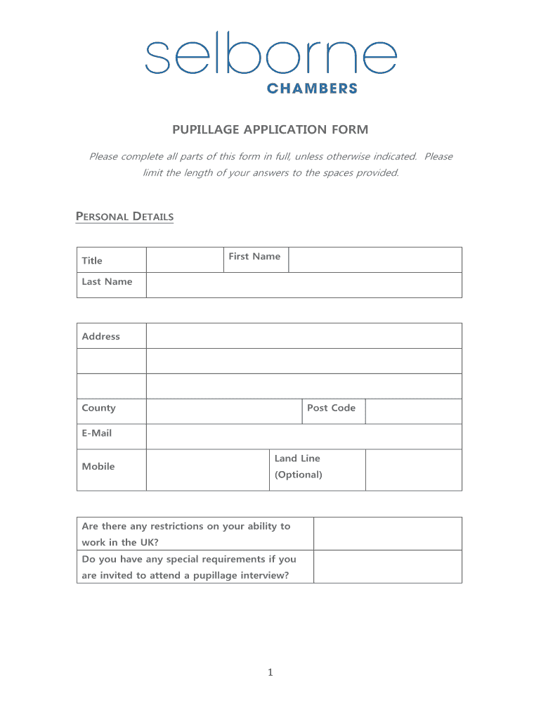 Fillable Online selbornechambers co Selborne Chambers Pupillage ...