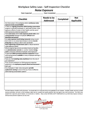 Fillable Online Workplace Safety Laws - Self-Inspection Checklist Noise ...