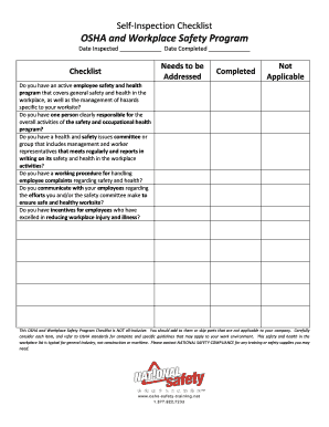 Fillable Online Self-Inspection Checklist OSHA and Workplace Safety Fax ...