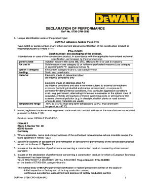 Fillable Online DECLARATION OF PERFORMANCE - DeWalt Fax Email Print ...