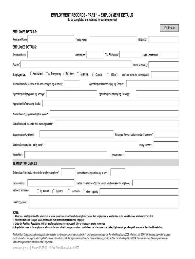 Fillable Online EMPLOYMENT RECORDS PART 1 EMPLOYMENT DETAILS (to be ...