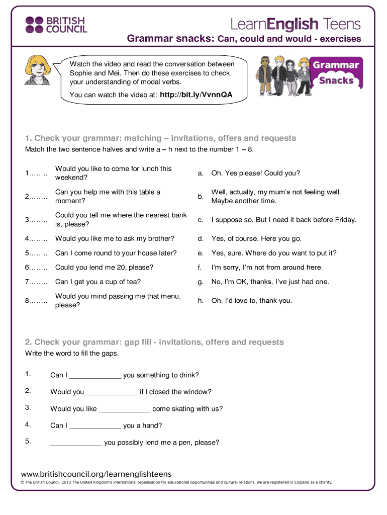 Fillable Online Grammar snacks: Can, could and would - exercises Fax ...