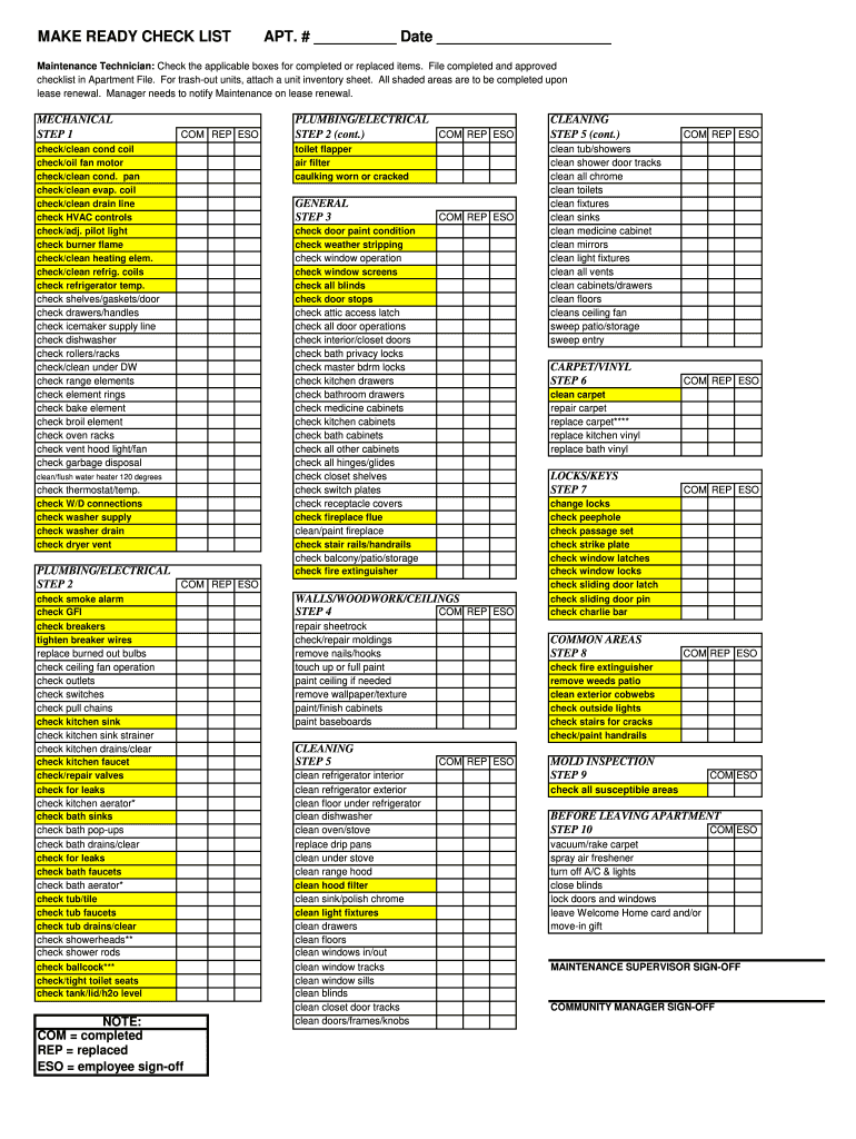 Make Ready Checklist Fill Online Printable Fillable Blank PdfFiller