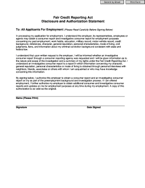 Fillable Online Fair Credit Reporting Act Disclosure and... Fax Email ...