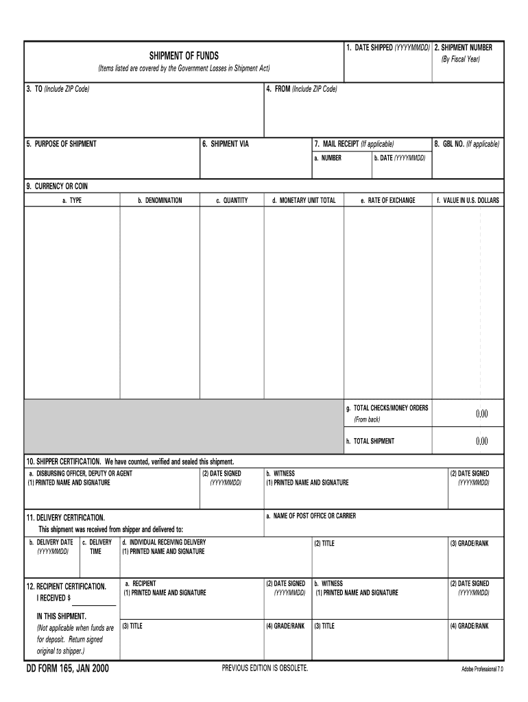 Fillable Online dtic DD Form 165 Shipment of Funds January 2000 Fax ...
