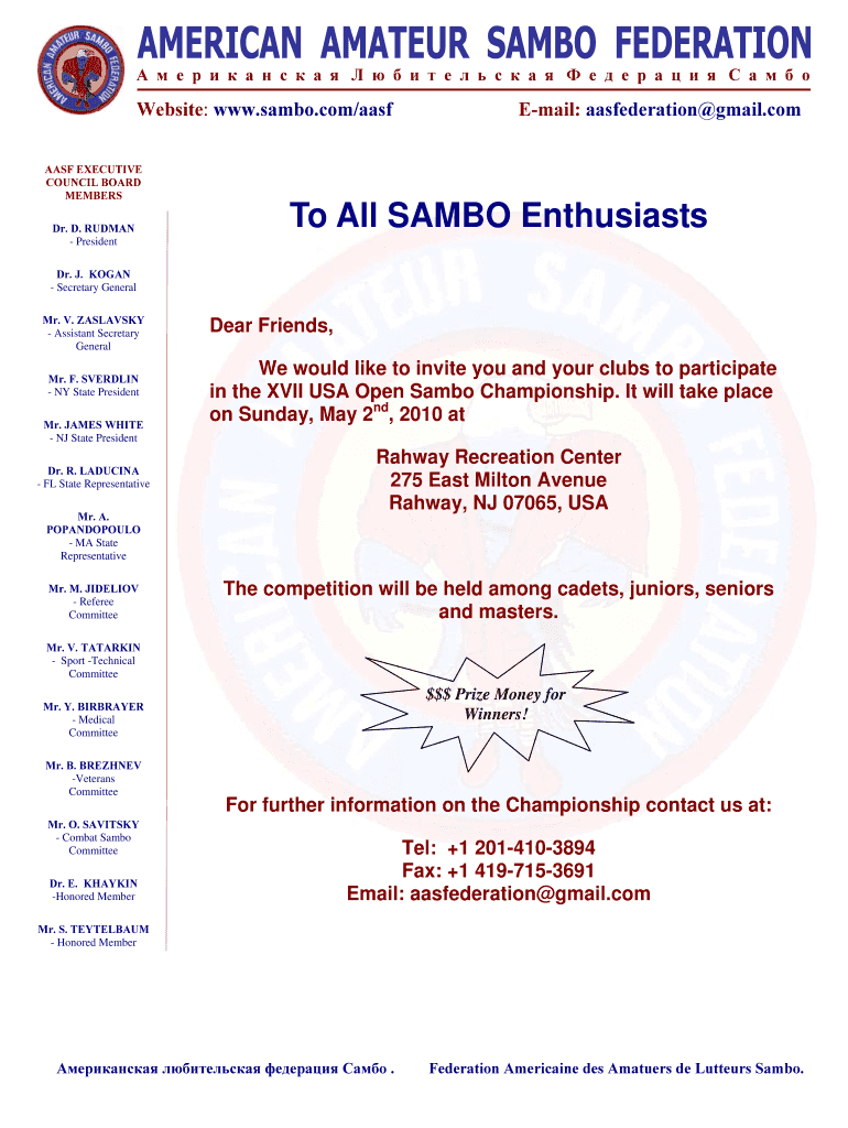 Fillable Online XVII USA Open SAMBO Championship Fax Email Print - pdfFiller