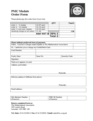 Fillable Online m-a org PMC Medals Order Form - The Mathematical - m-a ...