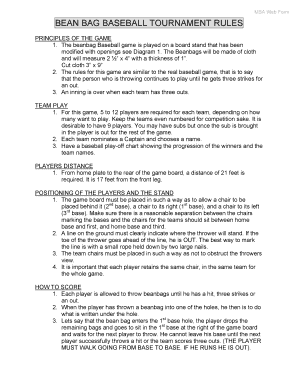 Fillable Online mifcrv BEAN BAG BASEBALL TOURNAMENT RULES - mifcrv Fax ...