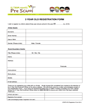 Fillable Online 3 YEAR OLD REGISTRATION FORM Fax Email Print - pdfFiller