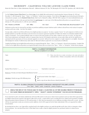 Fillable Online MICROSOFT CALIFORNIA VOLUME LICENSE CLAIM FORM Fax ...