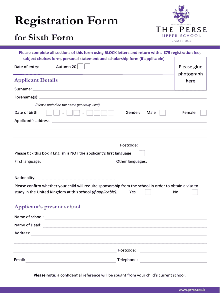 Fillable Online for Sixth Form Fax Email Print - pdfFiller
