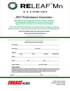 Fillable Online 2015 Performance Guarantee - Engage Agro Fax Email ...