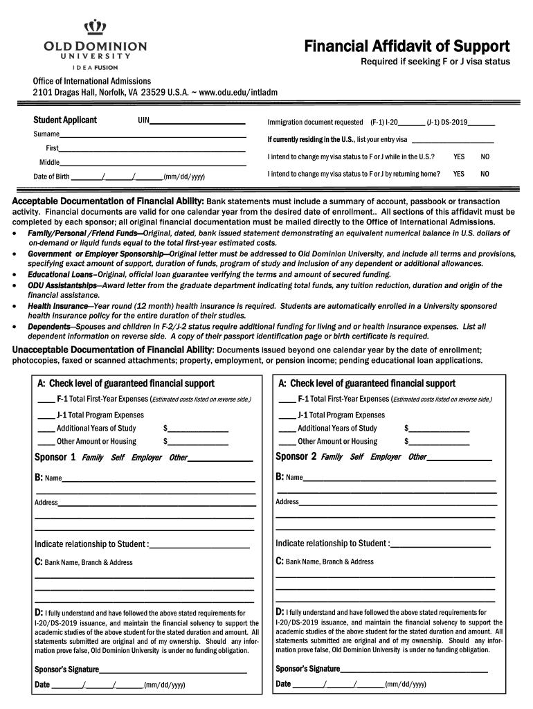 Fillable Online odu Financial Affidavit Certification of finances Fax Email Print - pdfFiller