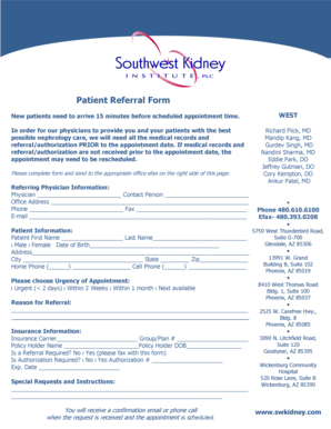 Fillable Online Patient Referral Form - Southwest Kidney Institute ...