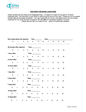 Fillable Online DETAILED PAIN DIARY Fax Email Print - pdfFiller