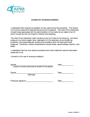 Fillable Online Consent for Conscious Sedation - APM Spine and Fax ...