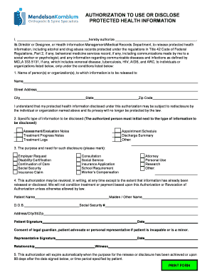 Fillable Online Protected Health information Authorization Fax Email Print - pdfFiller