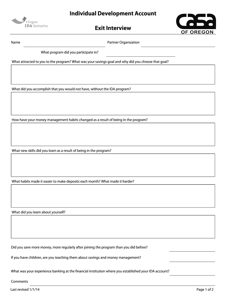 Fillable Online Individual Development Account Exit Interview - Housing ...