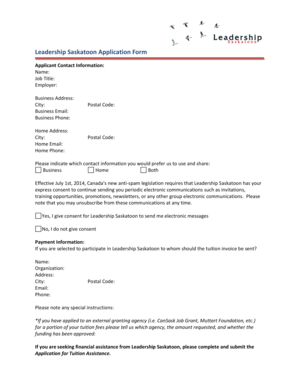 Fillable Online Leadership Saskatoon Application Form Fax Email Print ...