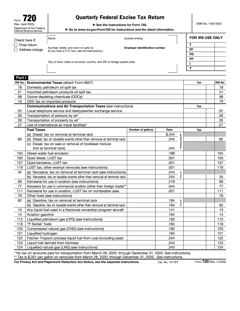 Form 720 Printable PDF Sample