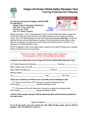 Fillable Online oregon Application for Oregon All-Terrain Vehicle ...