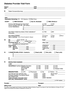 Fillable Online diabetesinitiative Diabetes Provider Visit Form ...