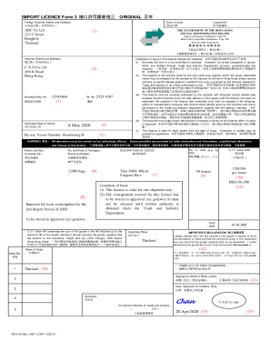 Fillable Online Specimen of Completed Import Licence Form 3 Fax Email ...