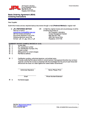 Fillable Online invoice jpl nasa Basic Ordering Agreement BOA Invoicing ...
