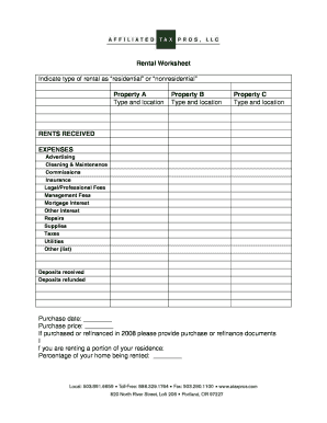 Fillable Online 2007 Rental Worksheet Fax Email Print - pdfFiller