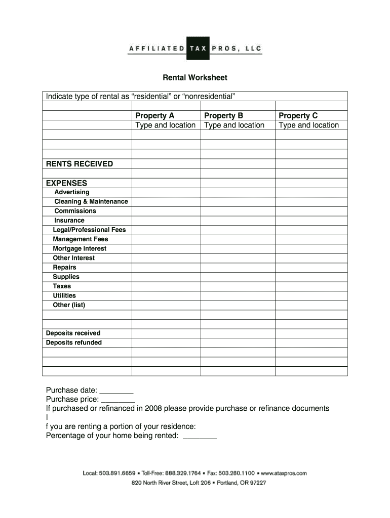 Fillable Online 2007 Rental Worksheet Fax Email Print - pdfFiller