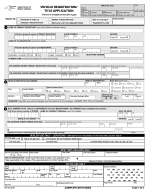 Fillable Online dmv ny VEHICLE REGISTRATION/ TITLE APPLICATION This ...