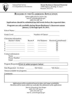 Fillable Online nps Rangers in the Classroom Application Fax Email ...