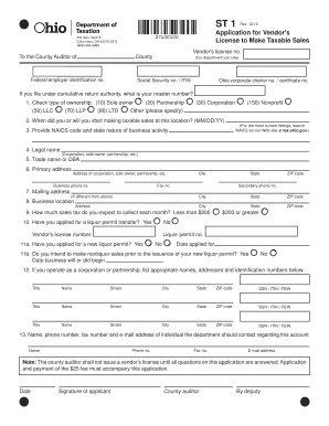 Fillable Online tax ohio Application for Vendor's License to Make ...