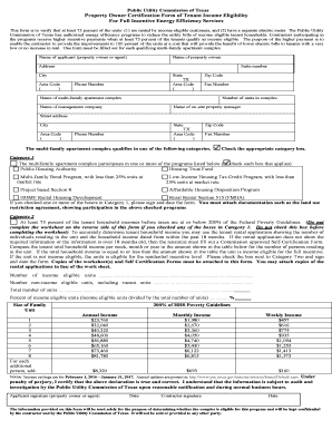 Fillable Online puc texas Property Owner Certification Form of Tenant ...