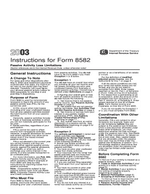 Fillable Online irs 2003 Instruction 8582. Instructions for Form 8582 ...