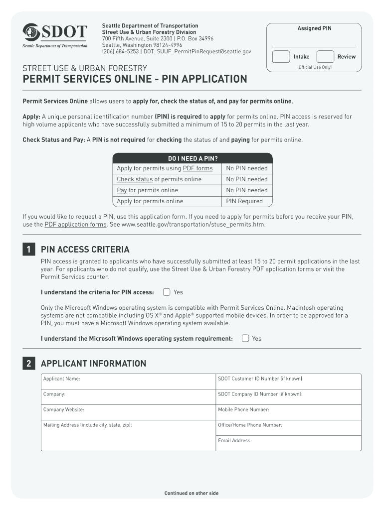 Fillable Online seattle PERMIT SERVICES ONLINE - PIN APPLICATION - City ...