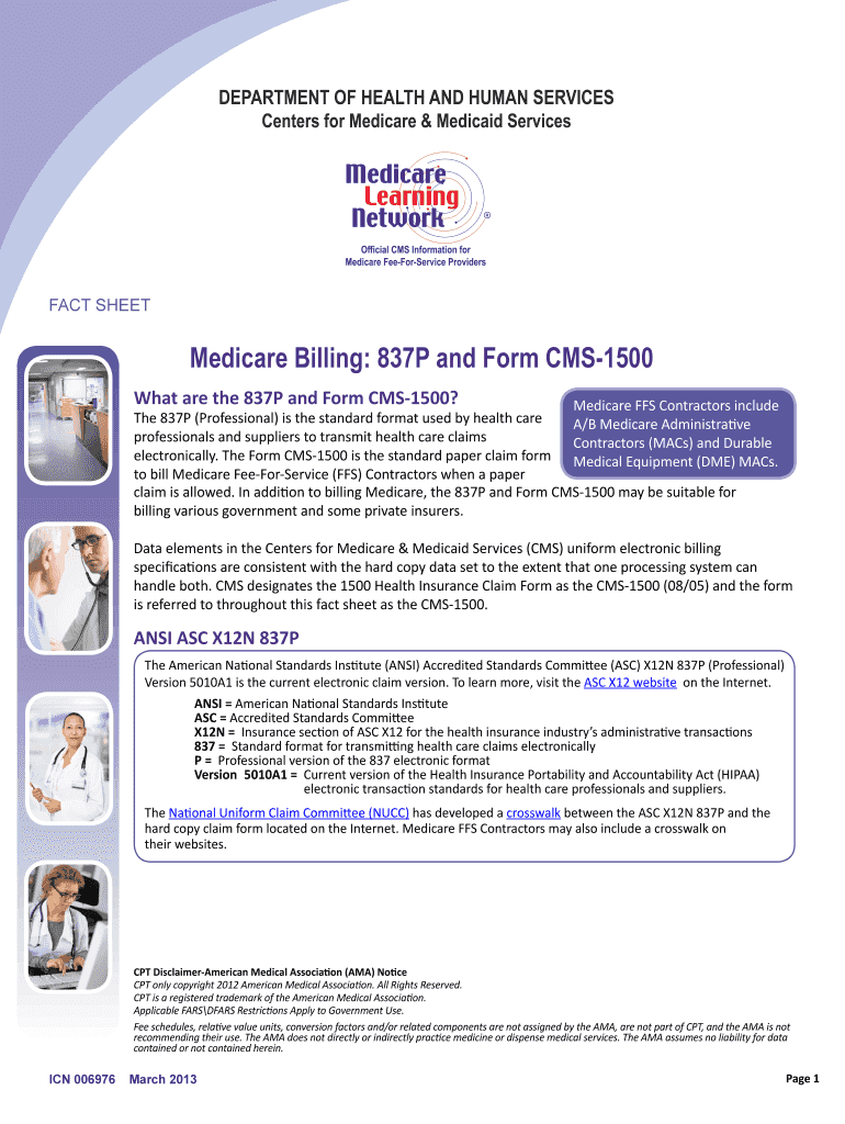 Fillable Online cms CMS designates the 1500 Health Insurance Claim Form ...