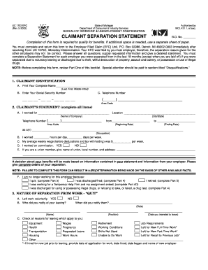 Fillable Online michigan CLAIMANT SEPARATION STATEMENT - State of ...