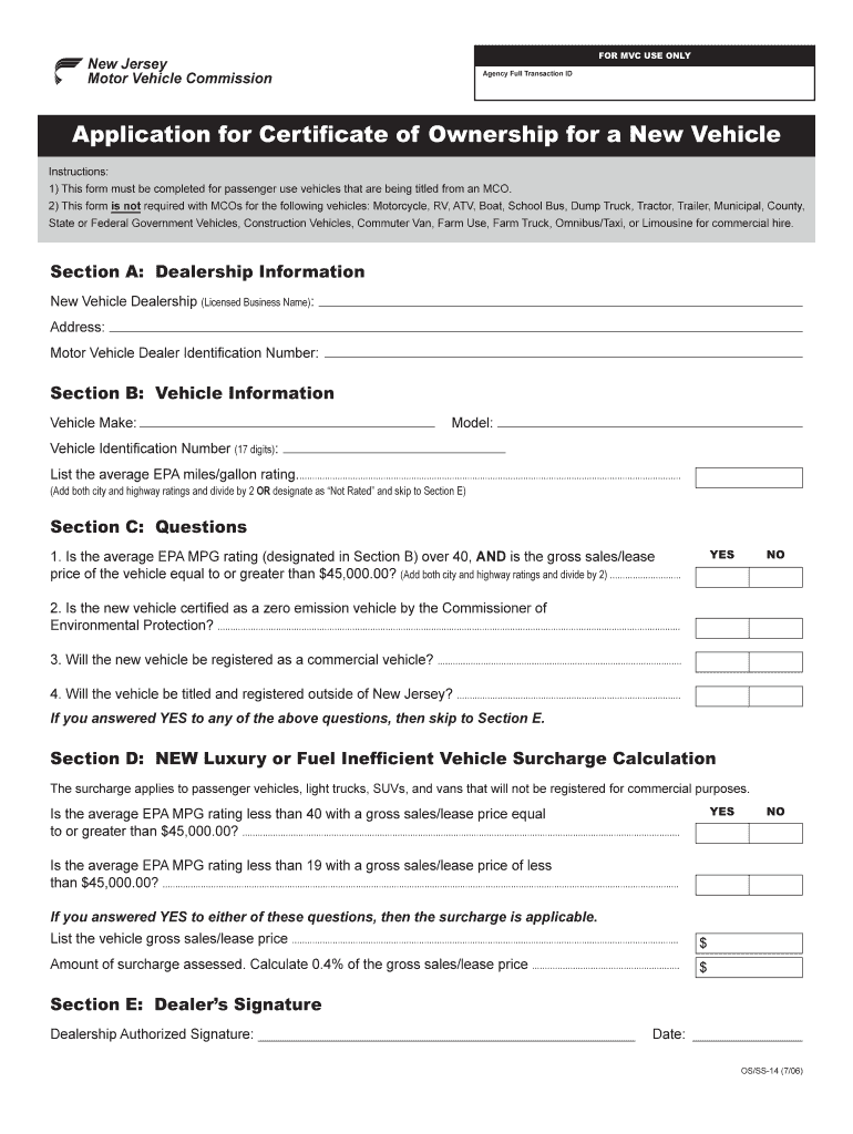 Fillable Online newjersey Application for Certificate of Ownership for ...