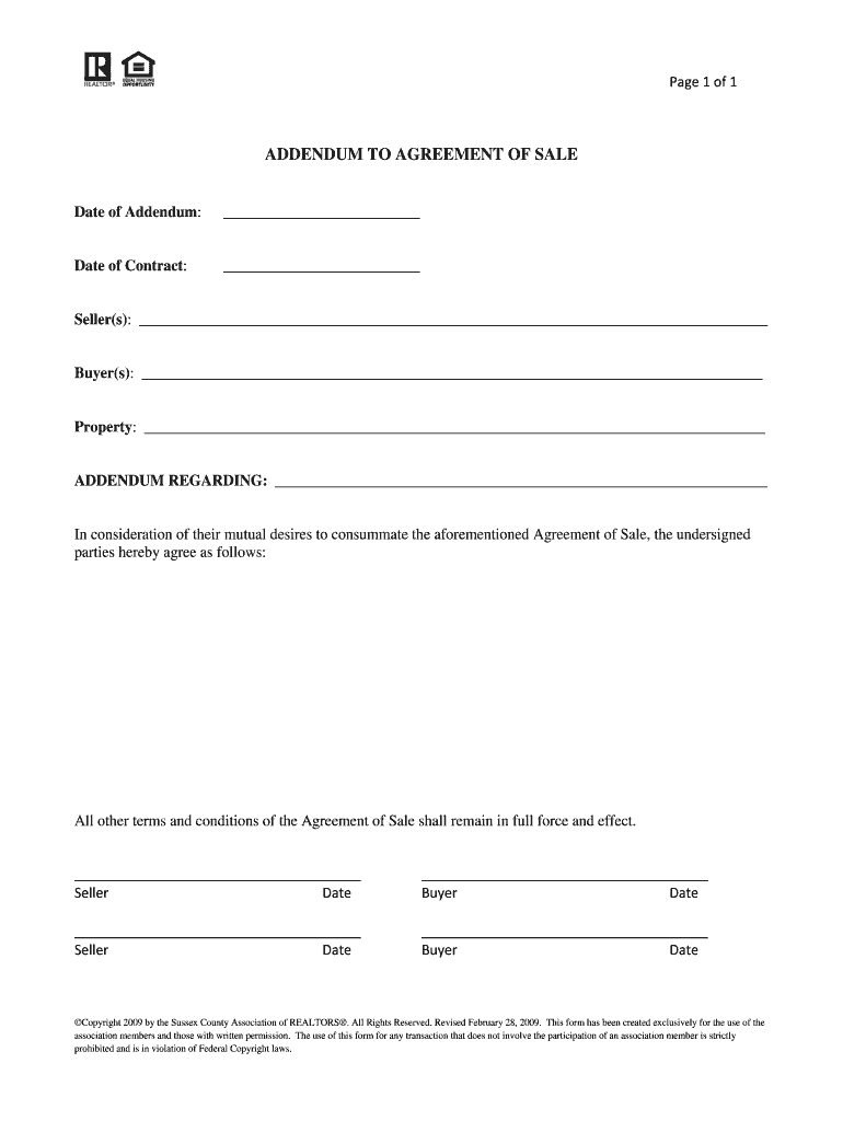 Fillable Online Addendum to Agreement of Sale.doc Fax Email Print ...