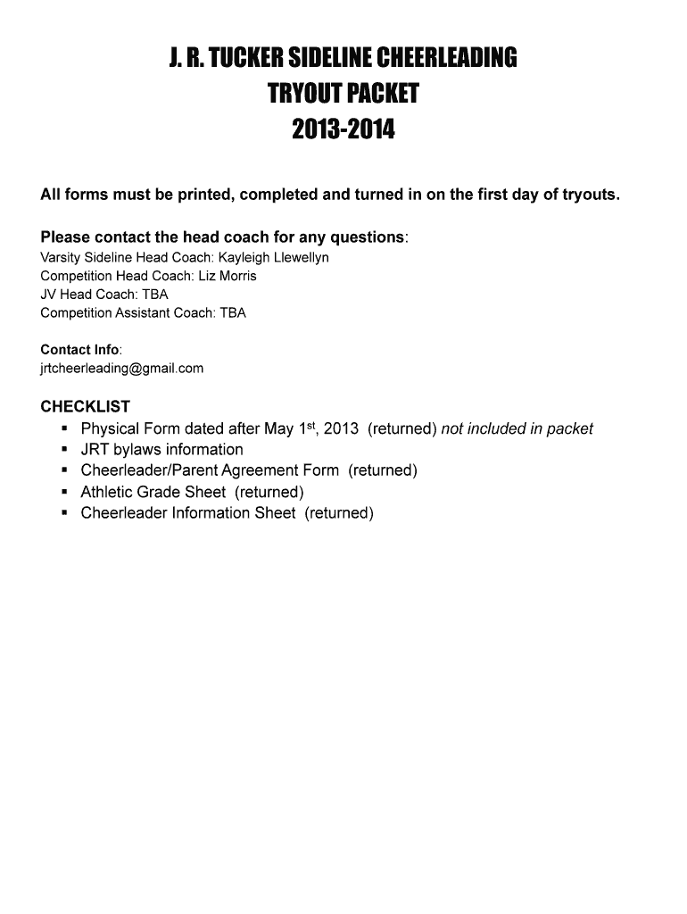 Fillable Online blogs henrico k12 va Tryout Packet - HCPS Blogs Fax ...