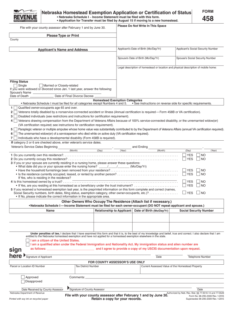 Fillable Online PRINT RESET Nebraska Homestead Exemption Application or ...