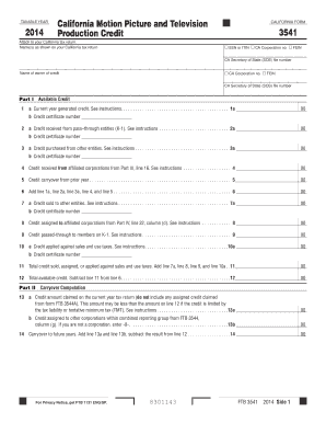 Fillable Online ftb ca 2014 Form 3541 -- California Motion Picture and ...