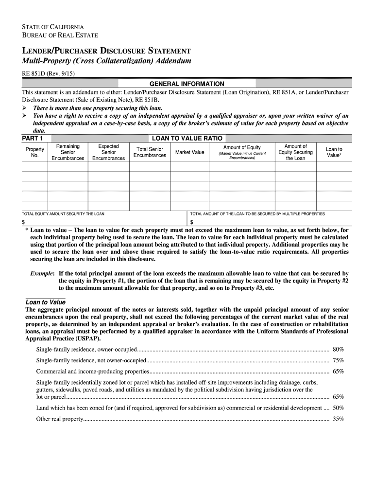 Fillable Online dre ca RE 851A LenderPurchaser Disclosure Statement ...