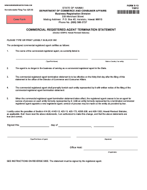 Fillable Online COMMERCIAL REGISTERED AGENT TERMINATION STATEMENT Fax ...