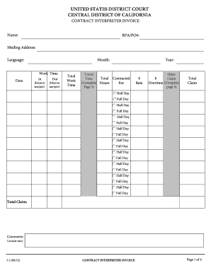 Fillable Online court cacd uscourts CONTRACT INTERPRETER INVOICE ...